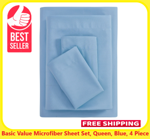 Basic Value Microfiber Sheet Set, Queen, Blue, 4 Piece | eBay
