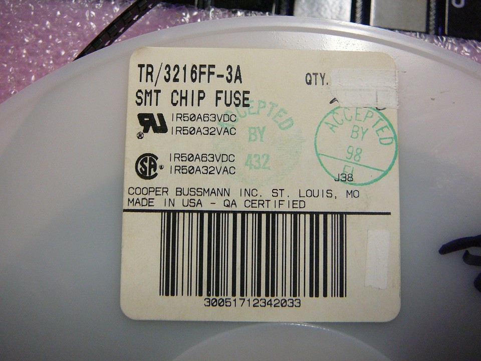 BUSSMANN SMD Chip Fuse Board Mount 3A 32VAC/63VDC 1206 **NEW** Qty.10 ...