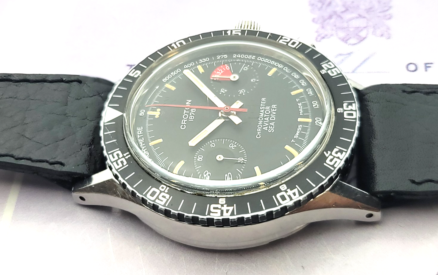 Large 38mm Croton Chronomaster Aviator SeaDiver chronograph Val 7733 ...