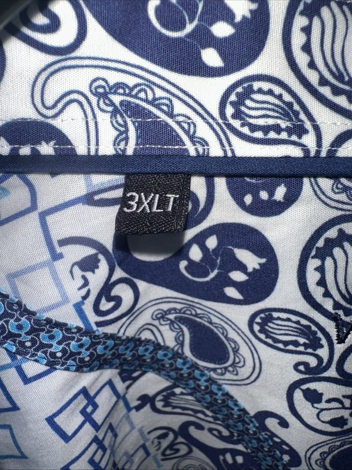 NWOT LUCHIANO VISCONTI BLACK Mens L/S Shirt Blue Paisley Geo square ...