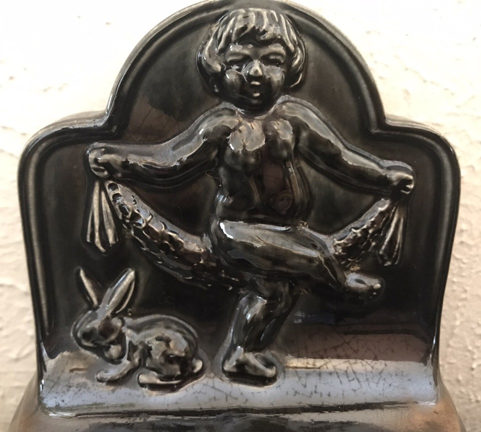 Cherub Child with Rabbit AETCO Single Ceramic Bookend, 1926 | eBay