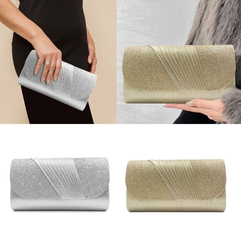 Pleated Flip Handbags Clutch Purse Shoulder Evening Bag Formal Party ...