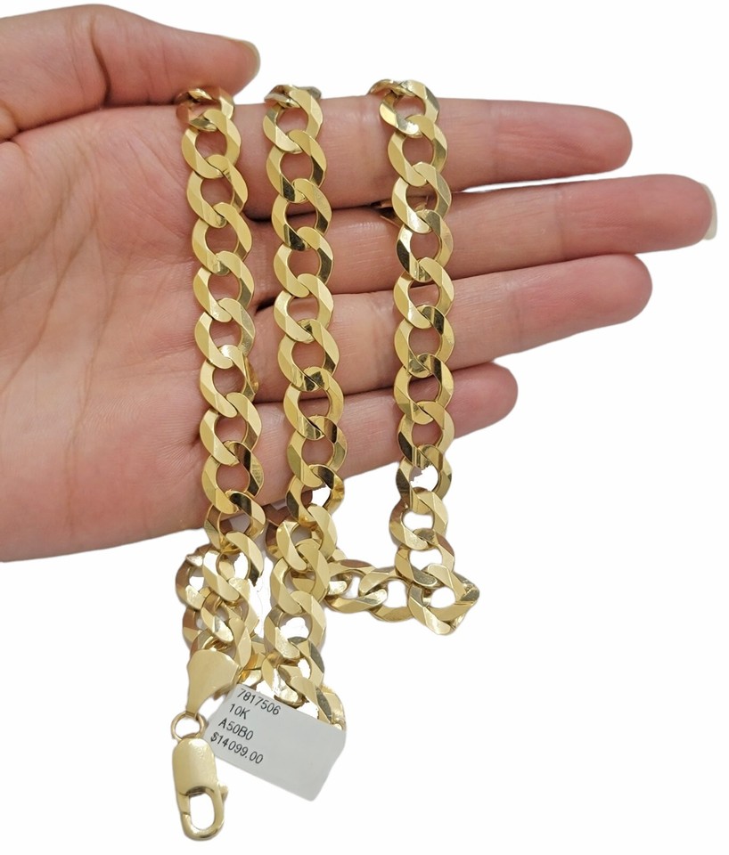 Solid 10k Gold Chain 20 Inch Necklace Cuban Curb Link 9mm REAL 10KT ...