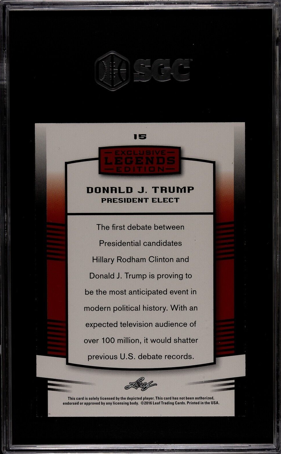 2016 Leaf Exclusive Legends Edition #15 Donald Trump Card SGC 9 Mint ...