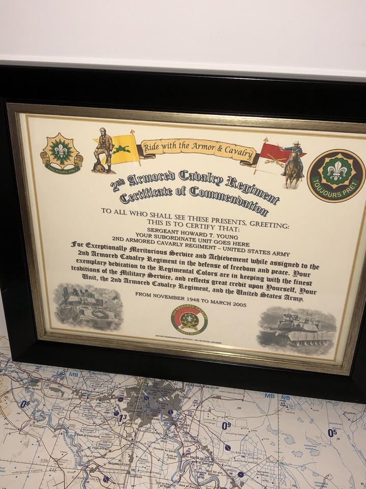 2ND ARMORED CAVALRY REGIMENT / COMMEMORATIVE - CERTIFICATE OF ...