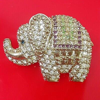 Vintage Carolee Gold Tone Multicolor Pave Rhinestone Elephant Brooch ...