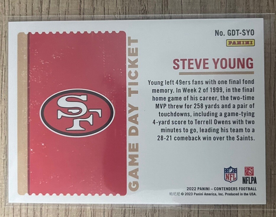 2022 Panini Contenders - Game Day Ticket #GDT-SYO Steve Young | eBay