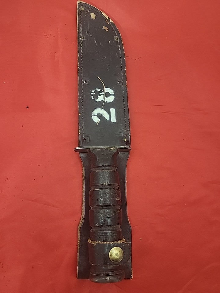 US CAMILLUS Mark 2 MK2 Military Fighting Combat Knife, W/Leather Sheath ...