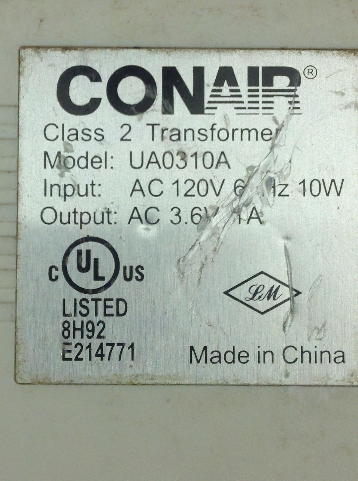 Conair UA0310A Class 2 Transformer Adapter for sale online | eBay