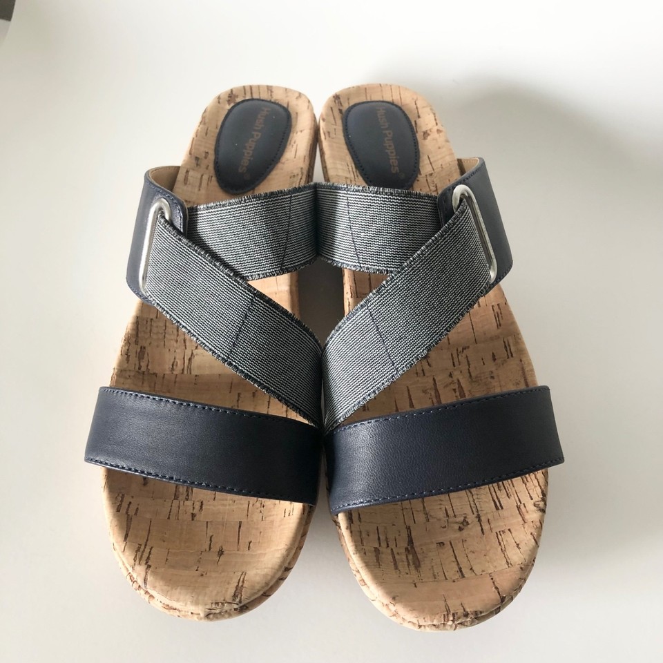 Hush Puppies Sandals Coco Navy Size 7.5 Med Cork Wedge Heel New In Box ...