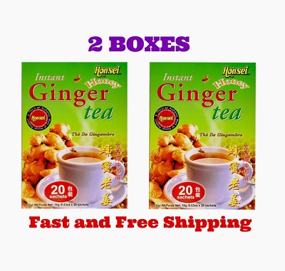 2 Boxes Honsei Instant Ginger Honey Tea Original ( 20 X 2 boxes : 40 ...