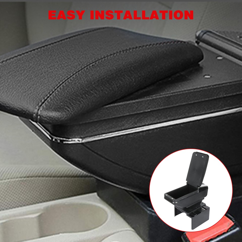 Universal Black Leather Center Console Armrest Storage Box Central ...