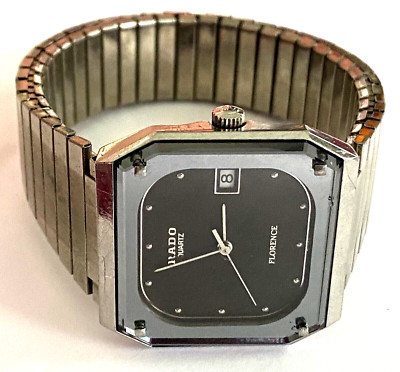 Vintage Rado Florence Men's Watch Quartz Date Silver Tone Black Dial ...