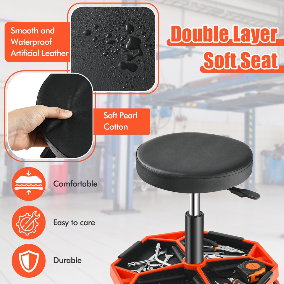 Pneumatic Rolling Mechanic Stool Roller Chair w/ 360°Rotatable Seat ...