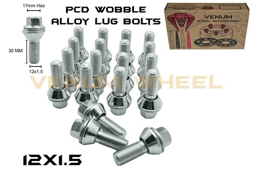 20pc 17mm Hex PCD Variation Lug Bolts 12x1.5 30mm Shank 1.2 Radius Free ...