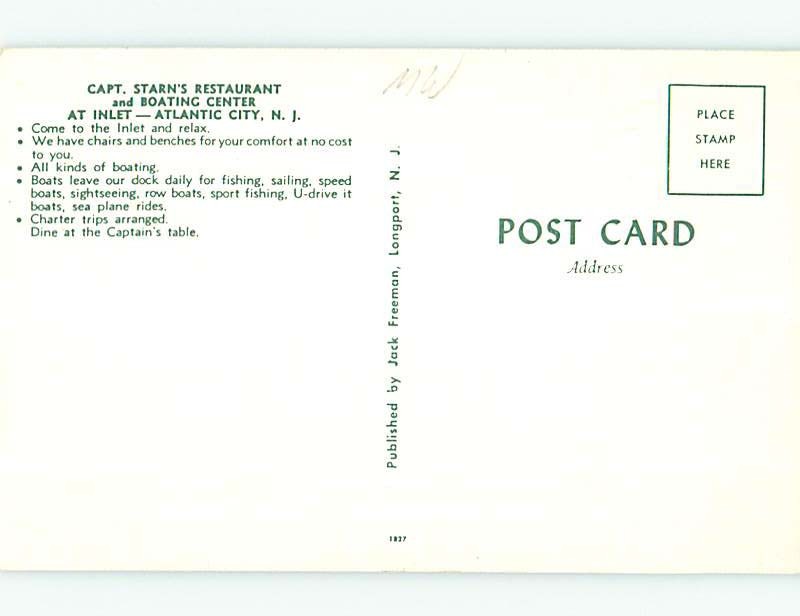 Pre-1980 AD ON SAILBOAT FOR STARN'S RESTAURANT Atlantic City New Jersey ...