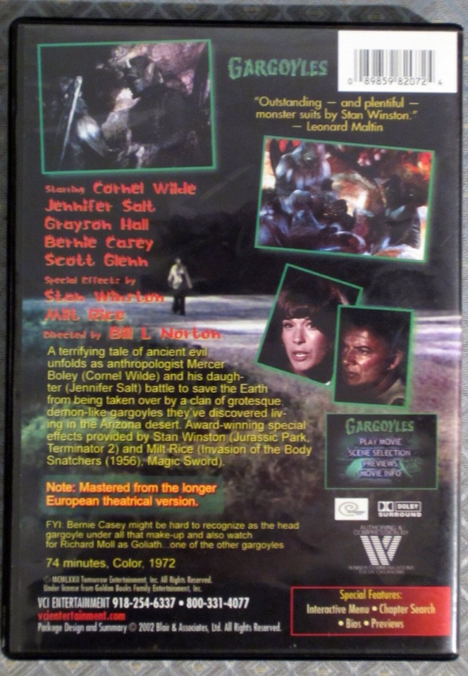 GARGOYLES DVD 1972 TV HORROR CULT CLASSIC CORNEL WILDE,SCOTT GLENN ...