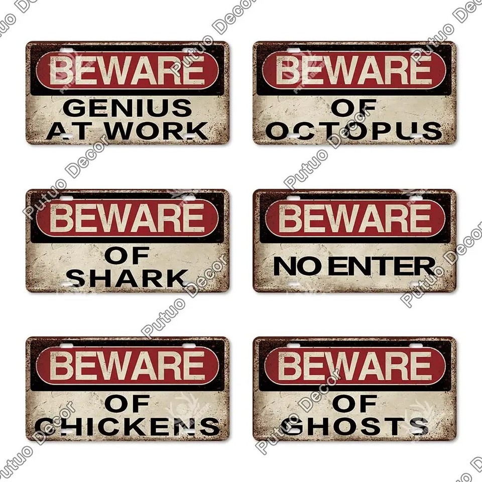 Beware Enter At Your Own Risk Metal Tin Sign License Plate Warning ...