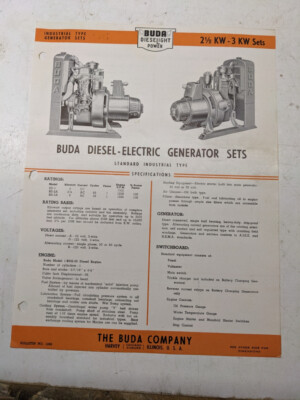 BUDA DIESEL ELECTRIC GENERATOR SETS SPECIFICATIONS SALES BROCHURE 1948 ...