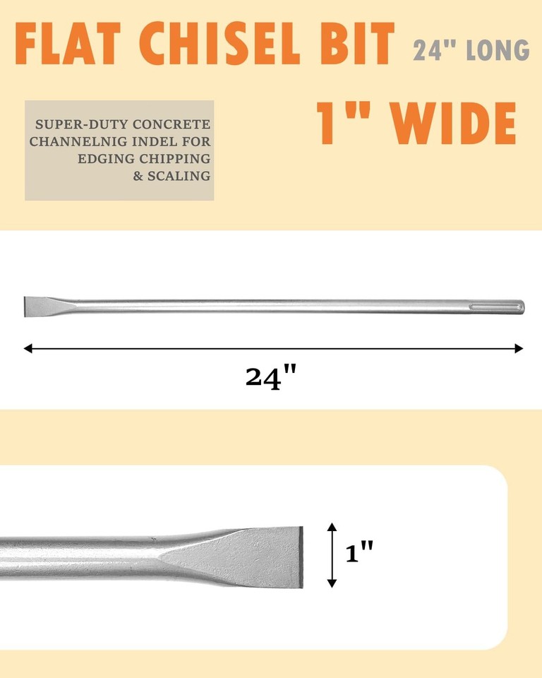 24" Extra Long SDS MAX Narrow Flat Chisel, Compatible with All SDS-Max ...
