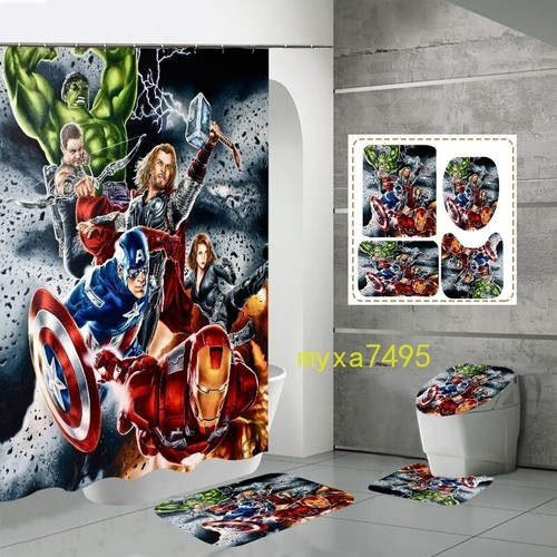Marvel Gift The Avengers Bathroom Mat Shower Curtain 4PCS New Toilet ...