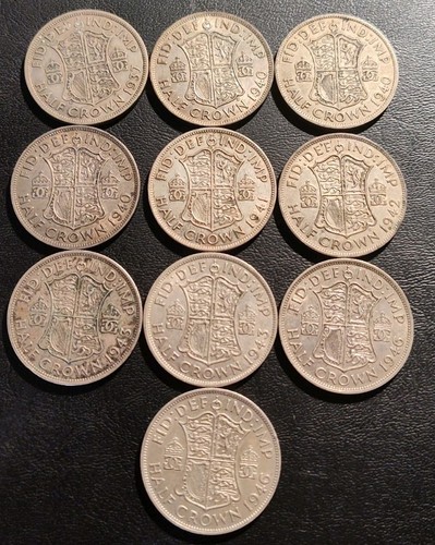 Great Britain, 10 Piece Lot Of Silver Bullion, 1/2 Crown Coins. | eBay