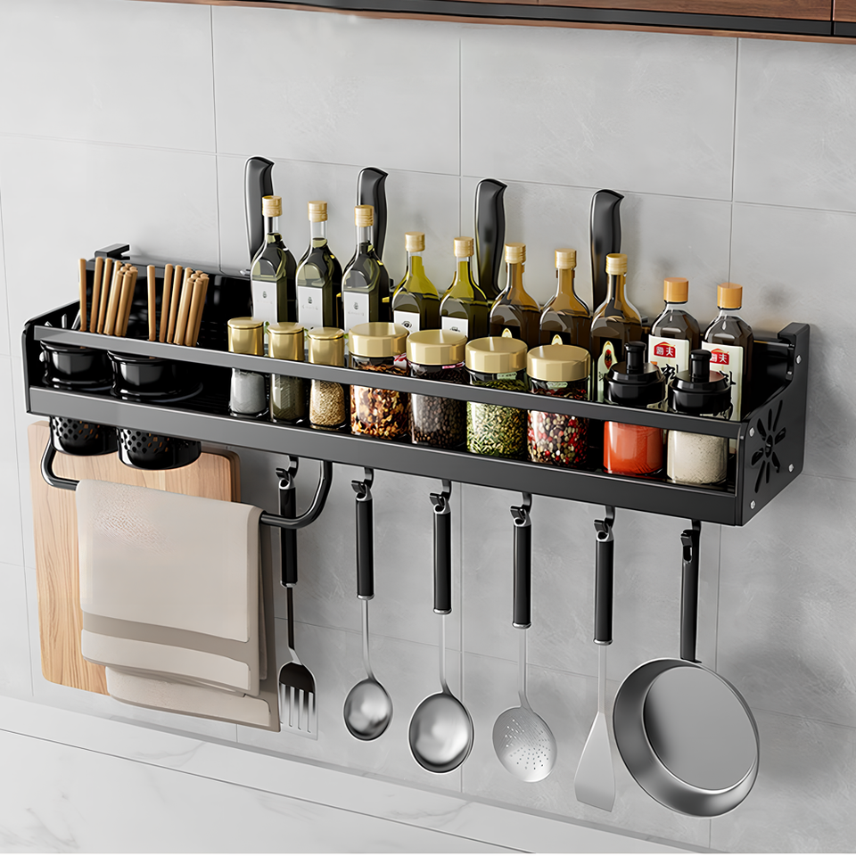 Kitchen Hook Rack Wall Mounted Utensil Rack Kitchen Shelf Organiser ...