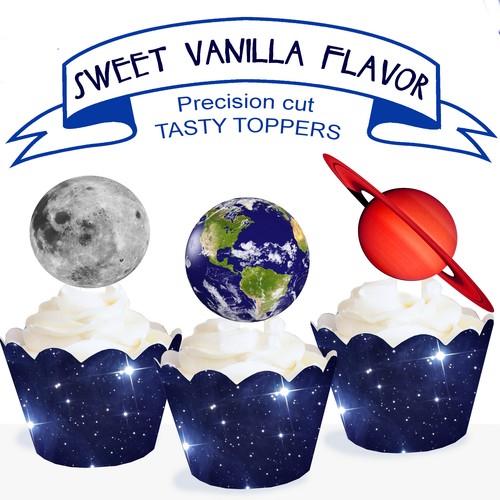 Planet Earth moon Saturn Space Birthday Party EDIBLE Cupcake Toppers ...
