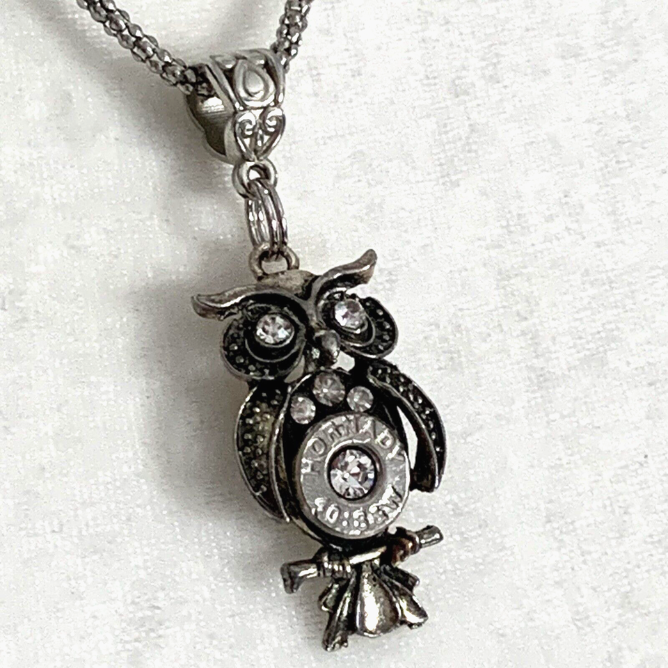 Bullet Shell Casing with rhinestone Crystals Owl Jewelry Pendant ...
