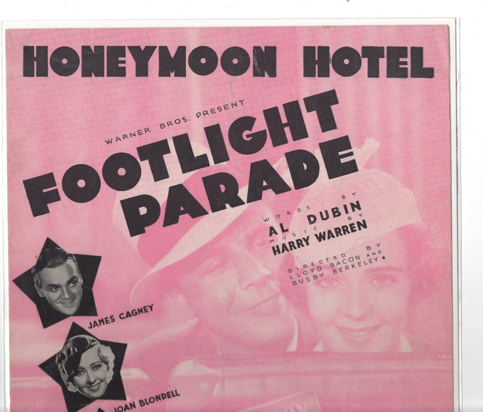HONEYMOON HOTEL -SHEET MUSIC - "FOOTLIGHT PARADE" JAMES CAGNEY - JOAN ...