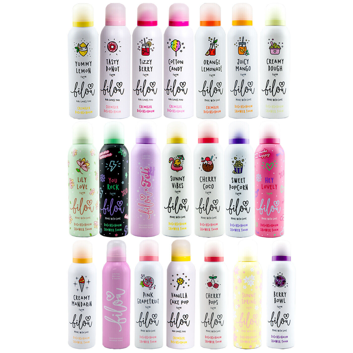 Bilou Shower Foam Juicy Pink Sunny Mandarin Lemon 5years Vanilla Tasty ...