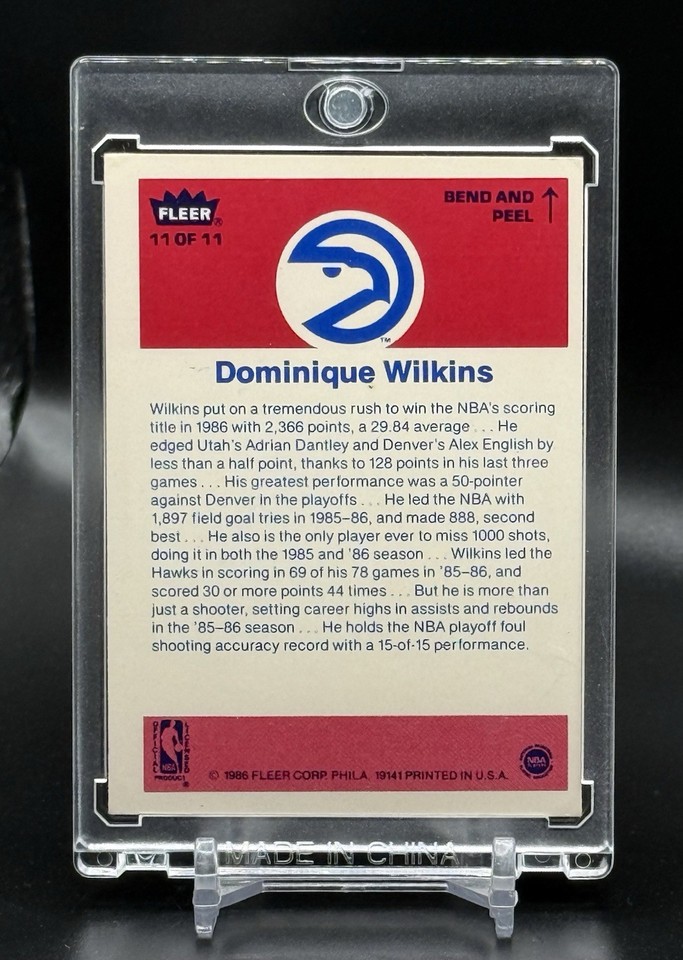 Dominique Wilkins RC 1986 Fleer Basketball Sticker #11 Atlanta Hawks ...