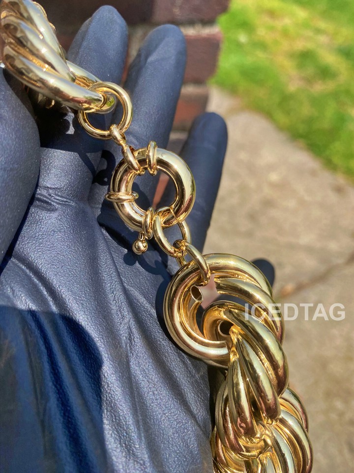 14K Gold Plated 16 - 30MM Hip Hop Retro Dookie Hollow Chunky Rope Chain ...