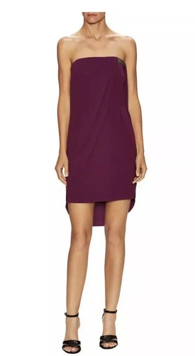 $445 NWT Halston Heritage Hi Low Bandeau Cocktail Dress in Magenta Size ...