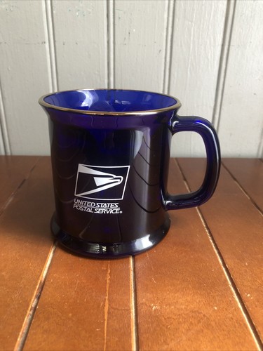 Vintage USPS United States Postal Service Blue Glass Coffee Tea Mug Cup ...