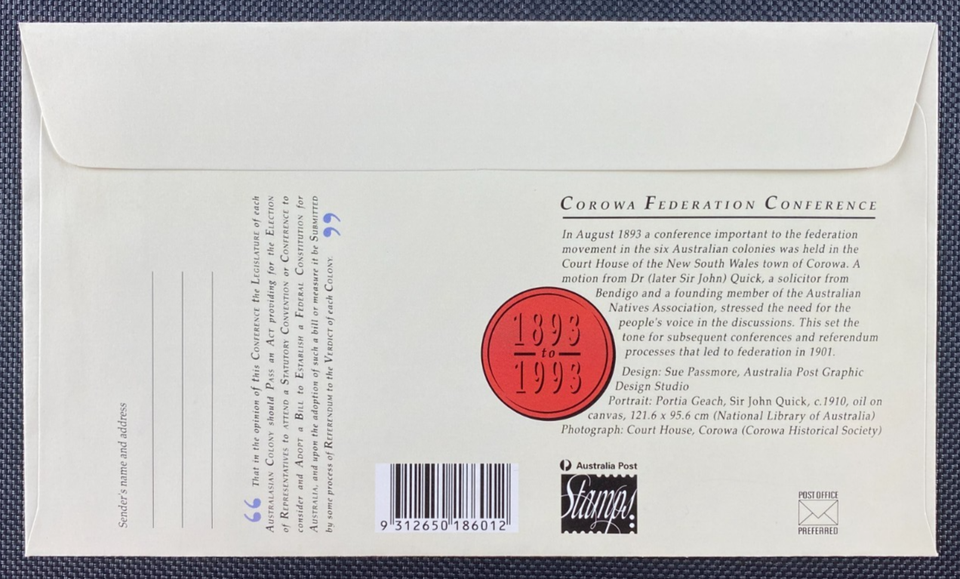 1993 Corowa Federation Conference PSE Cover With National Pictorial ...