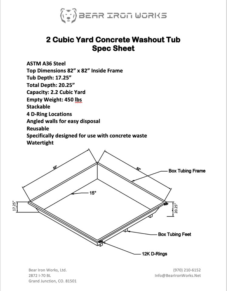 Concrete Washout Pan / Tub, 2 Cubic Yards, 400 Gallon CDOT Pre-Approved ...