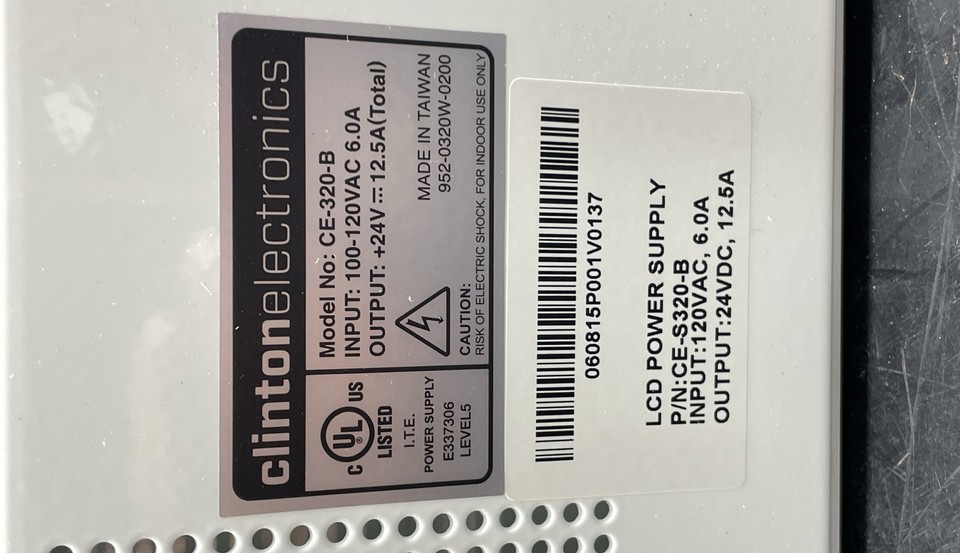 Clinton Electronics CE-320-B LCD Display Power Supply Unit 120VAC 24VDC ...
