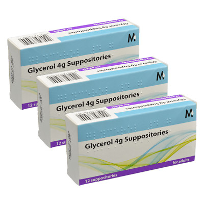 Three Packs Glycerin Suppositories 12 x 4g - Constipation Relief - 3 ...