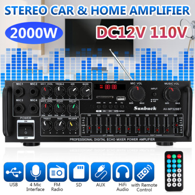 2000W 2 Channel Amp Stereo Amplifier Home Theater Audio Power Remote ...