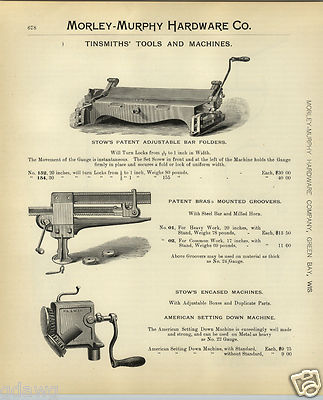 1908 PAPER AD 15 PG Tin Worker Tinner Tools Tinsmith Machines Stow Lyon ...