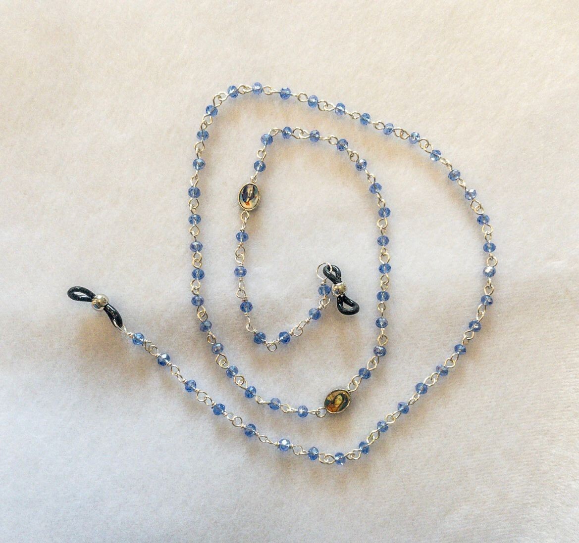 Handmade White Gemstone Howlite Eyeglass/Mask Chain/ID Badge Holder USA ...