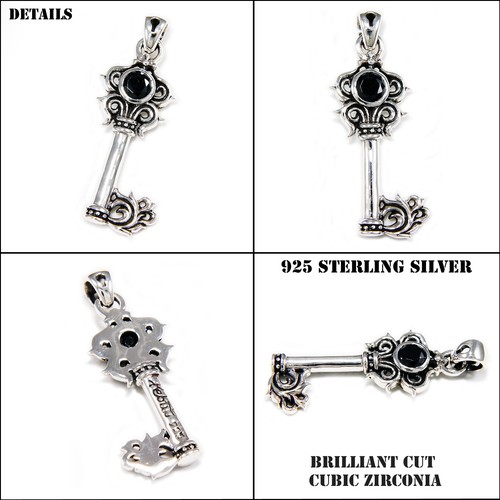 ARABESQUE KEY CZ 925 STERLING SILVER BIKER GOTHIC ROCKABILLY PENDANT db ...