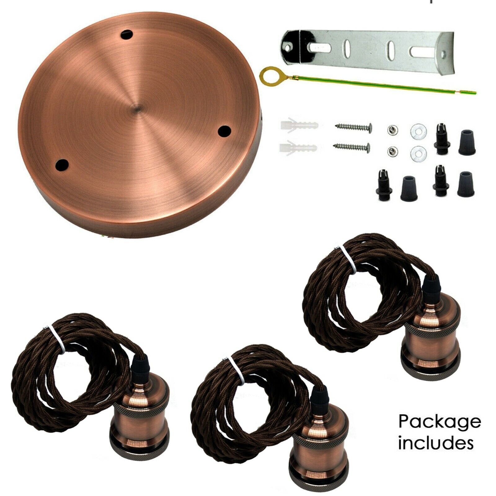 E27 Screw Ceiling Rose Pendant Light Fabric Flex 3 Holder Cluster Light ...