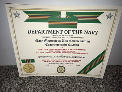 NAVY MERITORIOUS UNIT COMMENDATION COMMEMORATIVE CERTIFICATE ~ T-2 / W ...