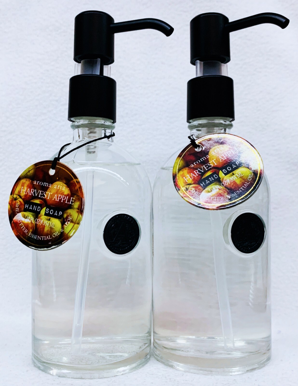 2 Aroma Aria HARVEST APPLE Liquid Hand Wash Soap 12 fl oz Glass Bottle ...
