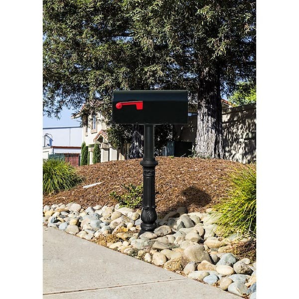 Hanford Twin Black Post System Non-Locking Mailbox with Scroll Supports ...