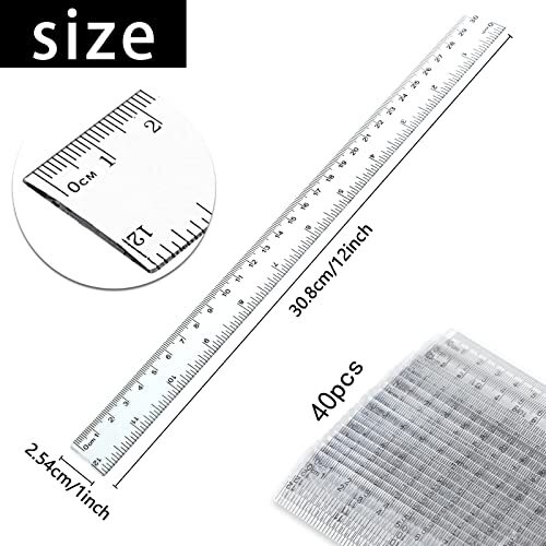 40 Pack 12" Transparent Plastic Rulers with Metric and Imperial ...