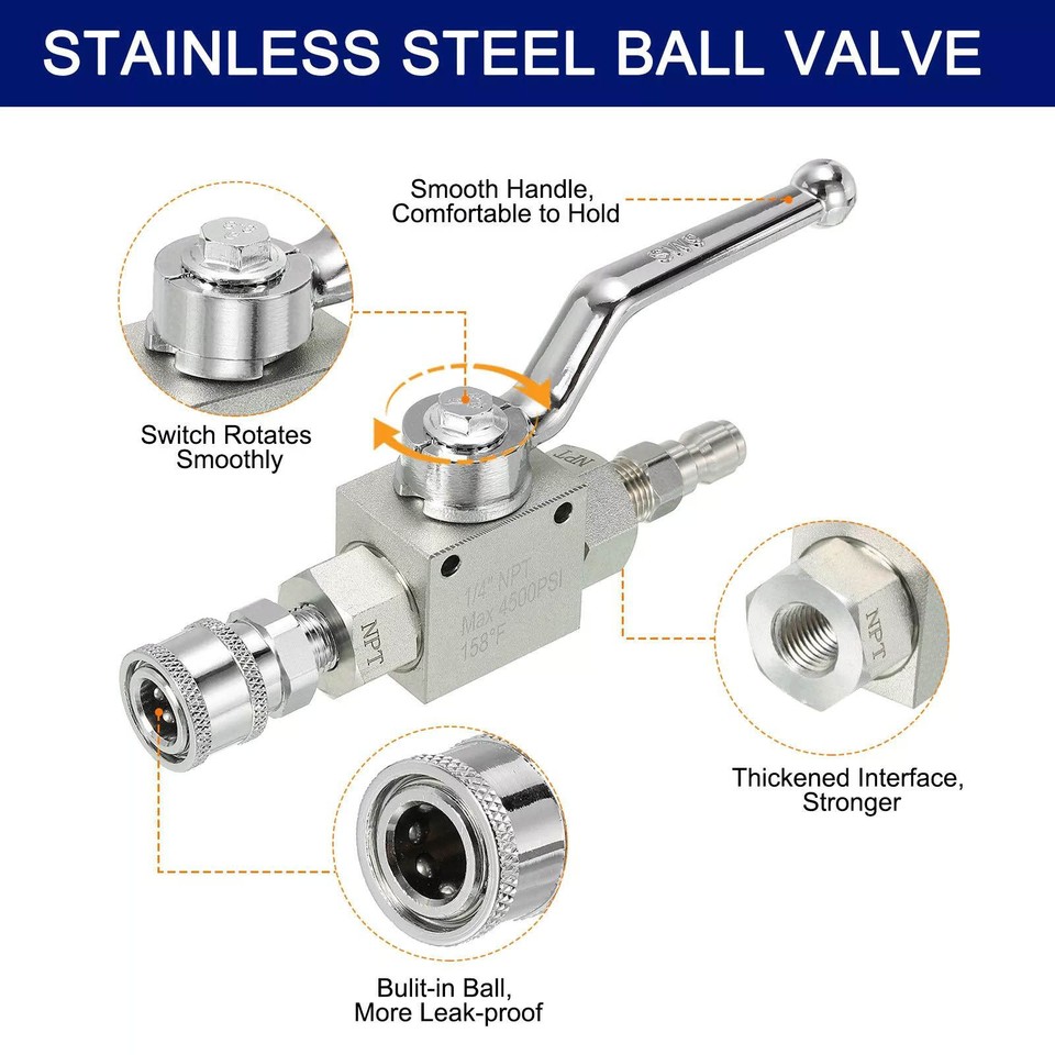 High Pressure Washer Ball Valve Kit SS for Power Washer Hose 1/4" Quick ...