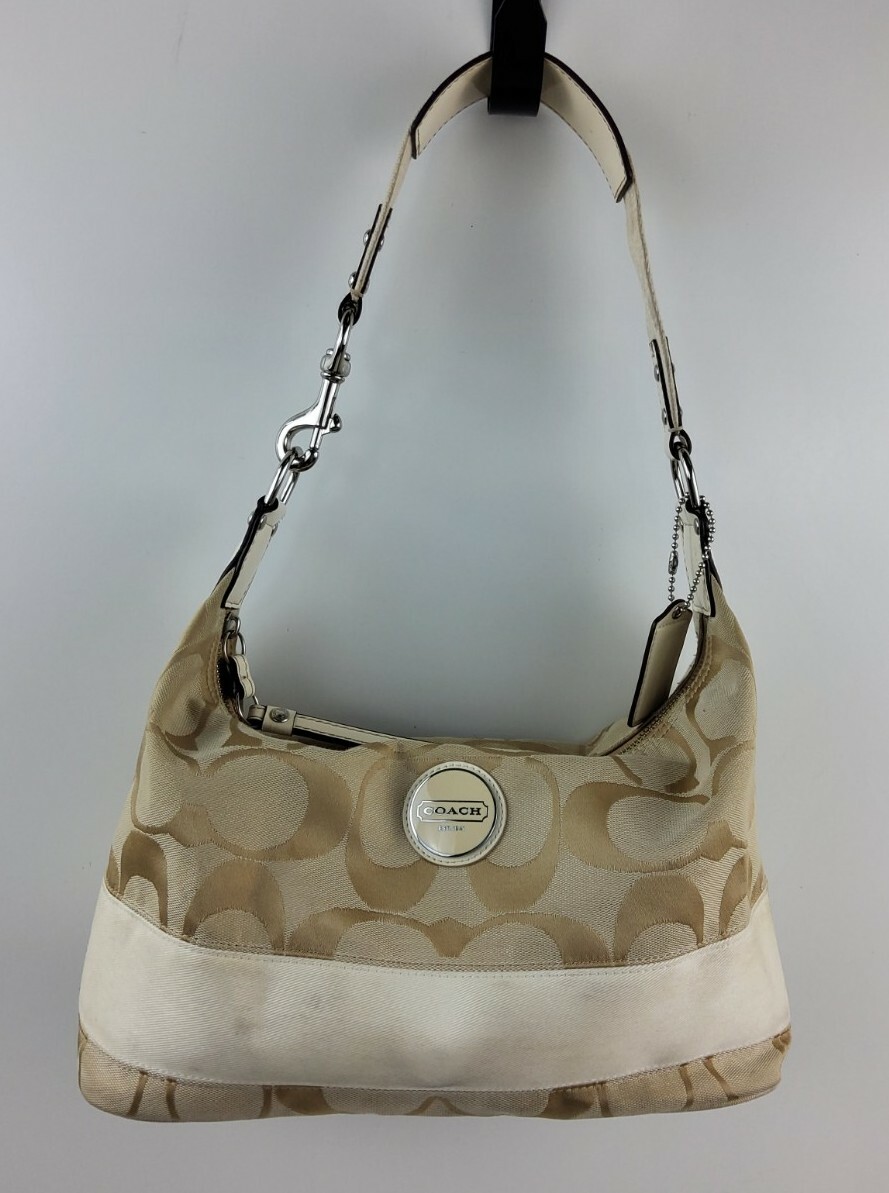 Coach F17434 Signature Stripe Hobo Satchel Handbag Pu… - Gem